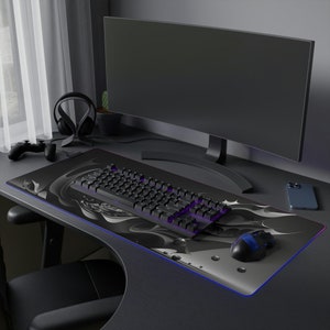 Black Sphere LED Gaming Mouse Pad, Dark, Gaming Desk Mat RGB LED, Neon ...