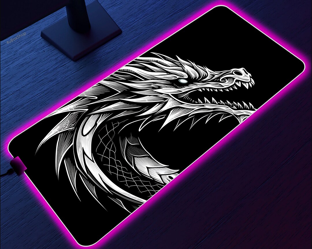 Japanese Dragon LED Gaming Mousepad, Black and White Mousepad, Desk Mat ...