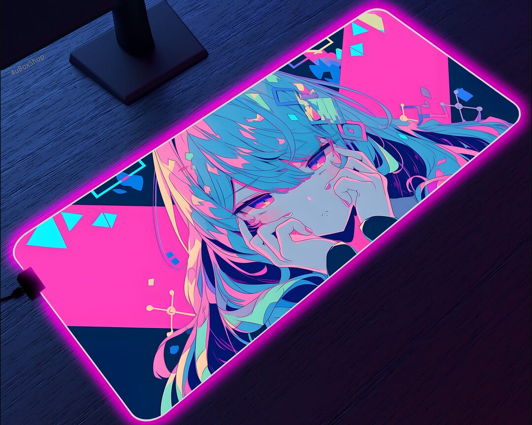 Anime Girl LED Mousepad, Large RGB Desk Mat, for Work and Gaming, 4 ...