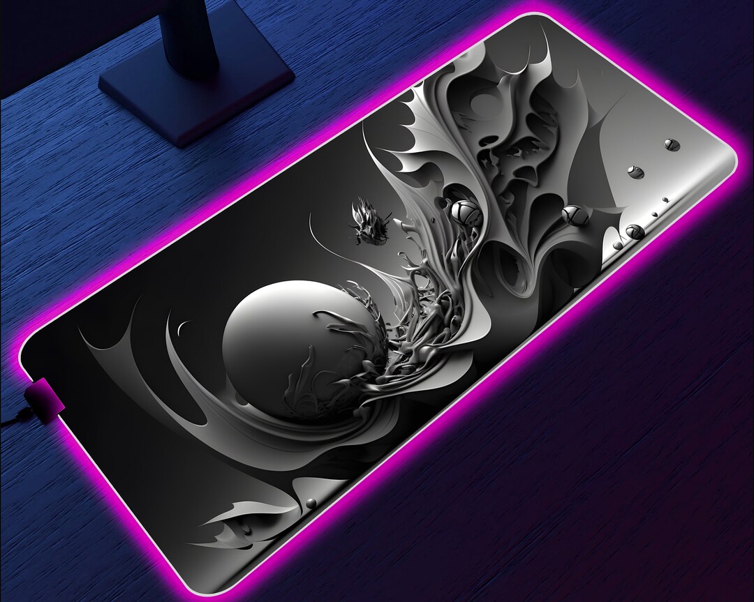 Black Sphere LED Gaming Mouse Pad, Dark, Gaming Desk Mat RGB LED, Neon ...