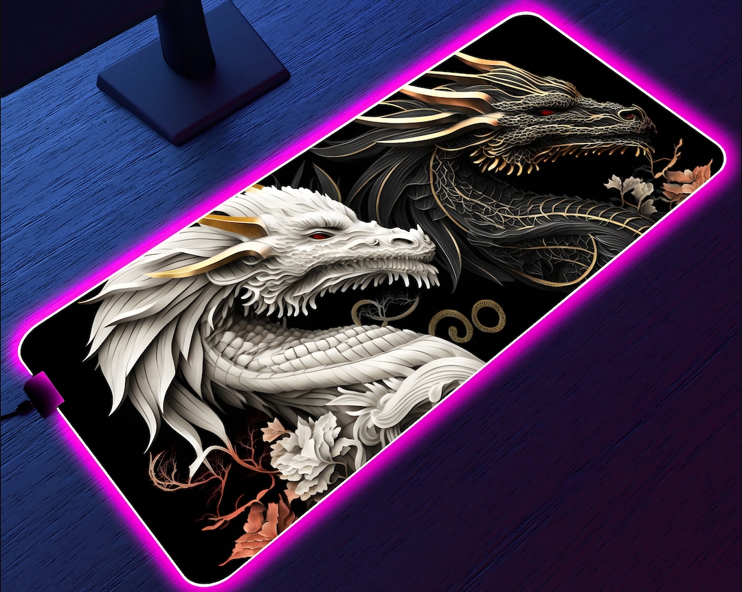 Japanese Dragon LED Gaming Mouse Pad, Gaming Desk Mat RGB LED, Xxl ...
