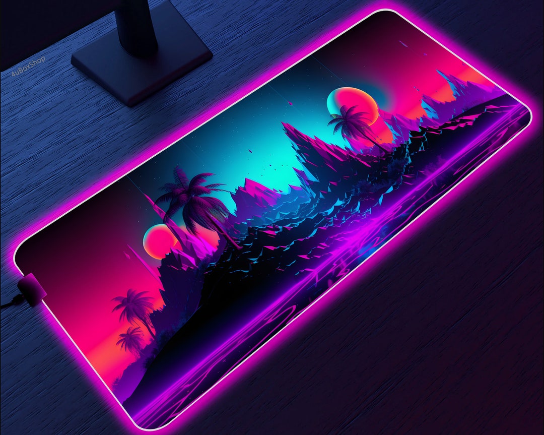 LED Gaming Moiusepad, Large RGB Desk Mat, Vaporwave Matrix Landscape, 4 ...