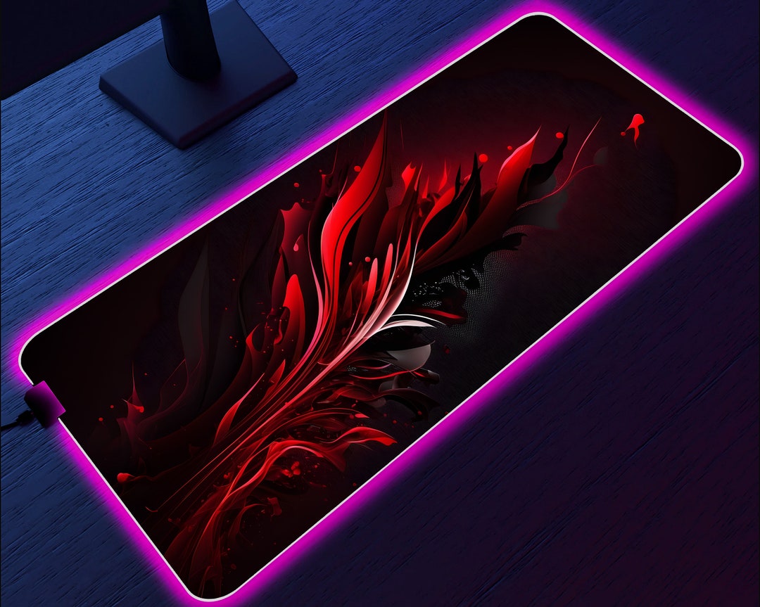 Red Abstract LED Gaming Mouse Pad, Gaming Desk Mat RGB LED, Neon Gaming ...
