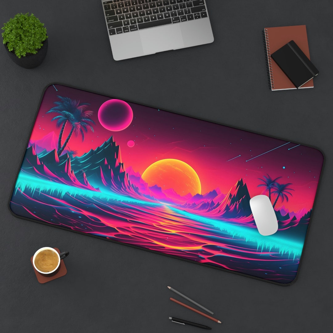 Gaming Mouepad, Vaporwave Neon Landscape, 3 Sizes, Xxl Desk Mat, High ...
