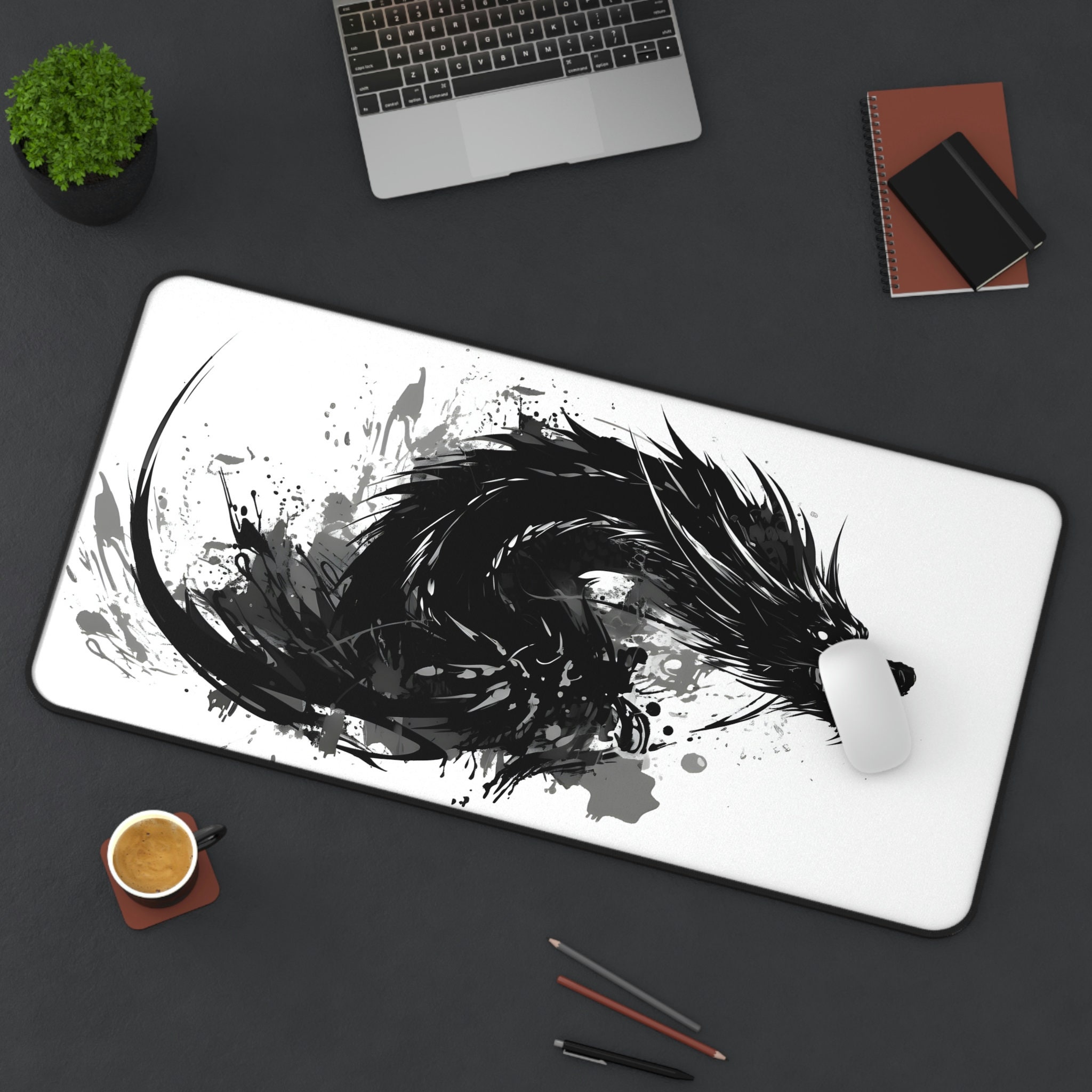 Japanese Dragon Mousepad Large Desk Mat Black Dragon XXL - Etsy
