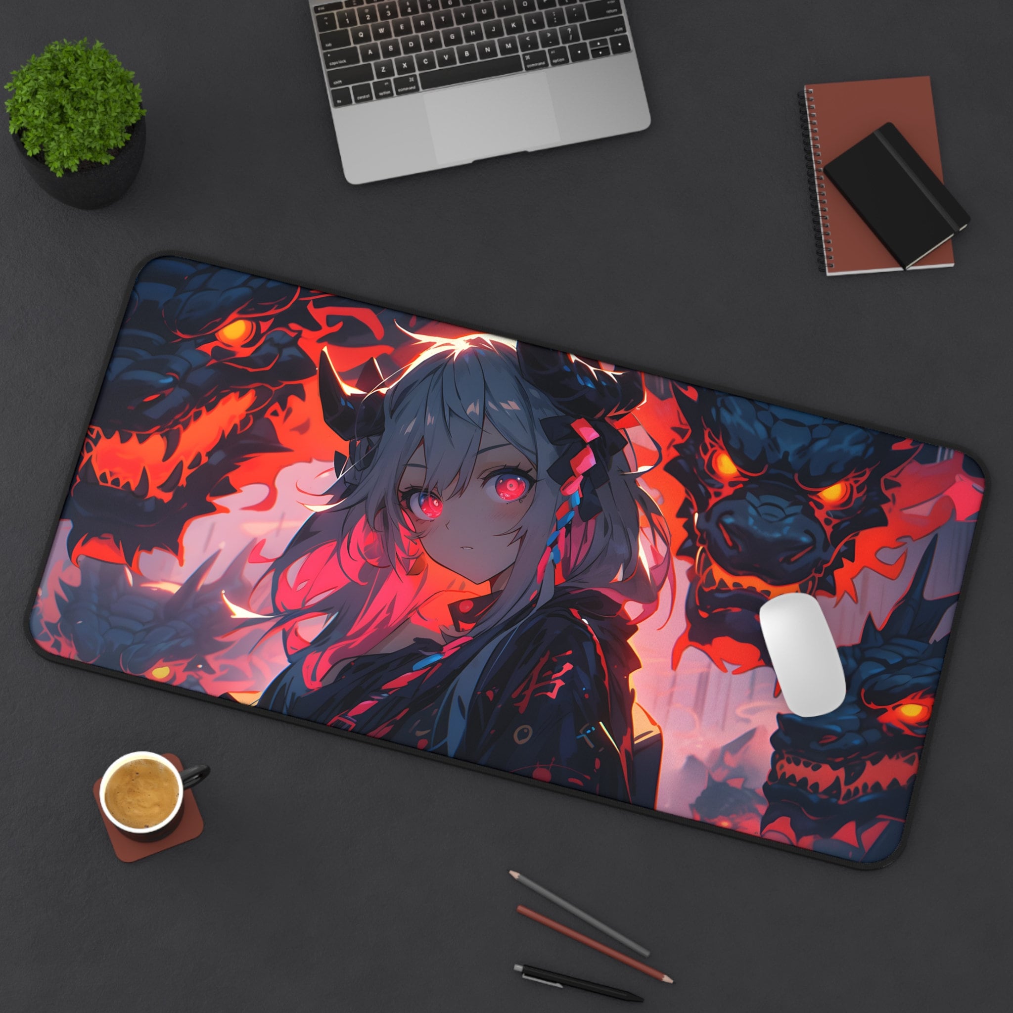 Devil Dragon Anime Girl Desk Mat, Mousepads, Printed Desk Pad, Gaming ...