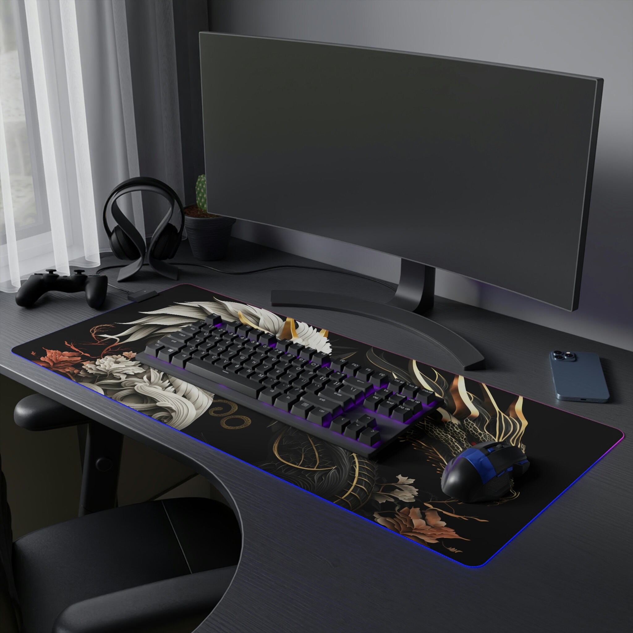 Japanese Dragon LED Gaming Mouse Pad, Gaming Desk Mat RGB LED, Xxl ...