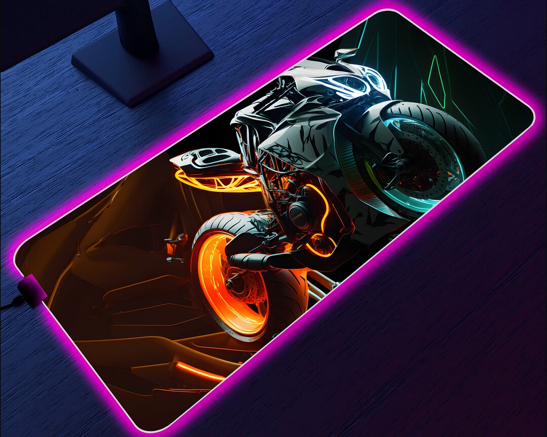 Motorbike LED Gaming Mouse Pad, Motorcycle Gaming Desk Mat RGB LED ...