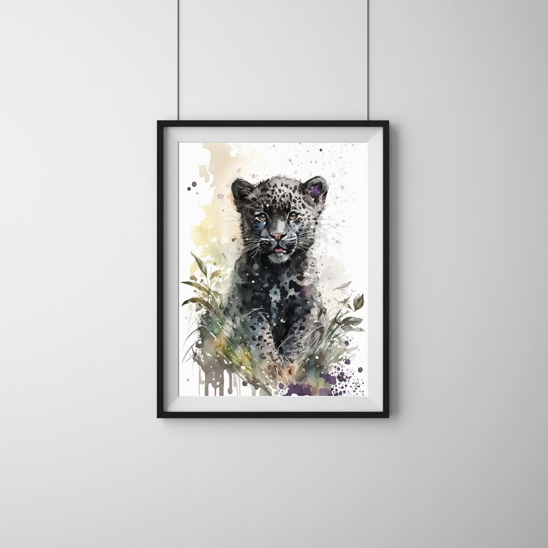 Instant Adorable Watercolor Panther Animal Art Print for Kids - Add ...