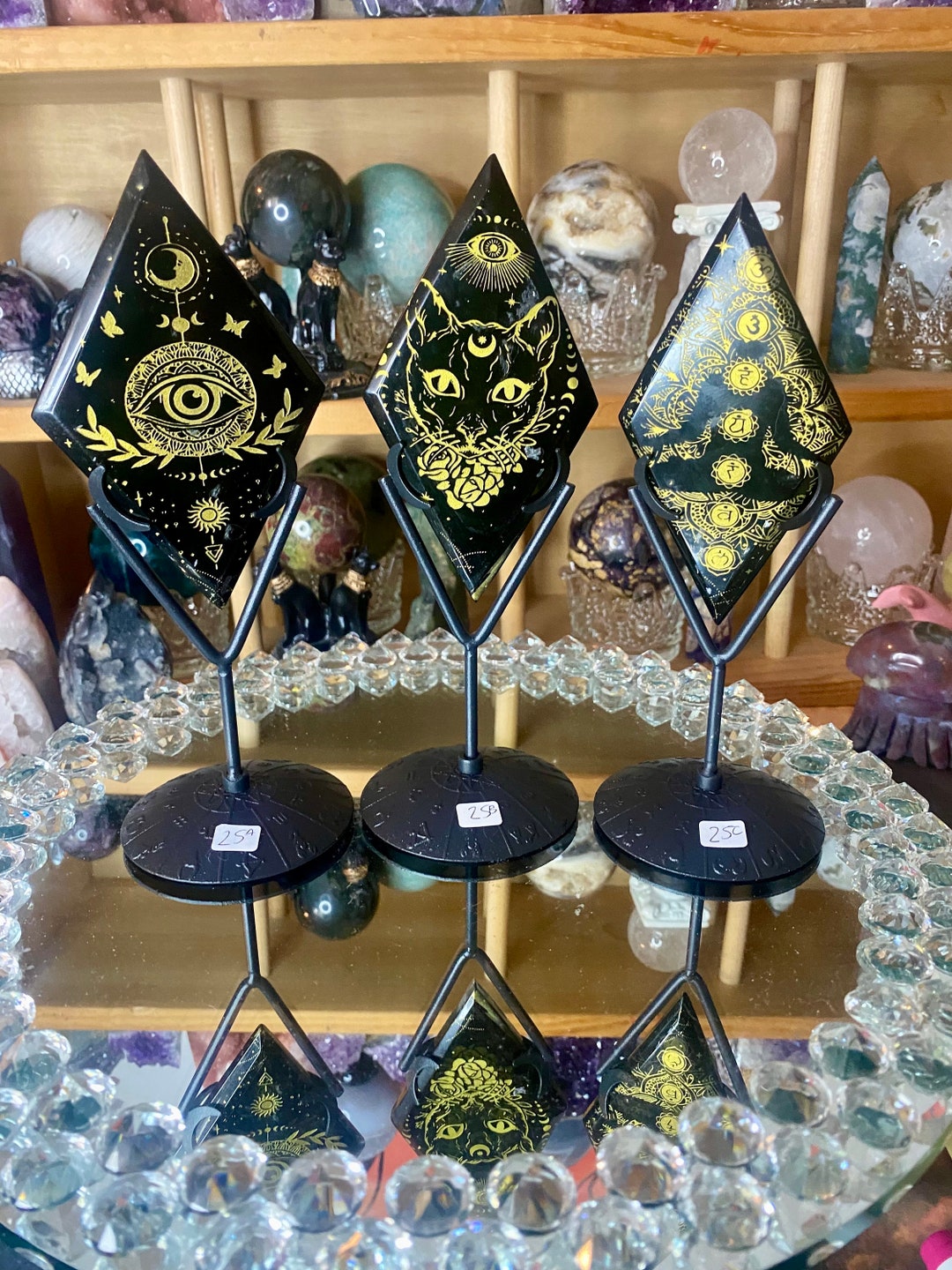 Black Obsidian Diamonds With Stands - Etsy