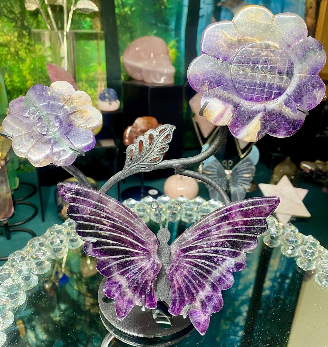 Fluorite Butterfly Wing and Flower Set - Etsy