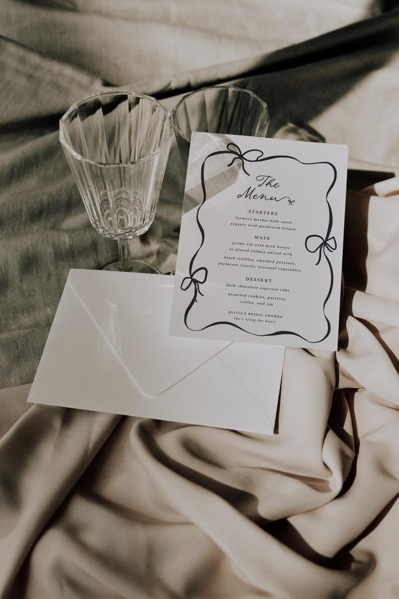 Black Bow Menu Template Tying the Knot Menu Sign Black & White Bow ...