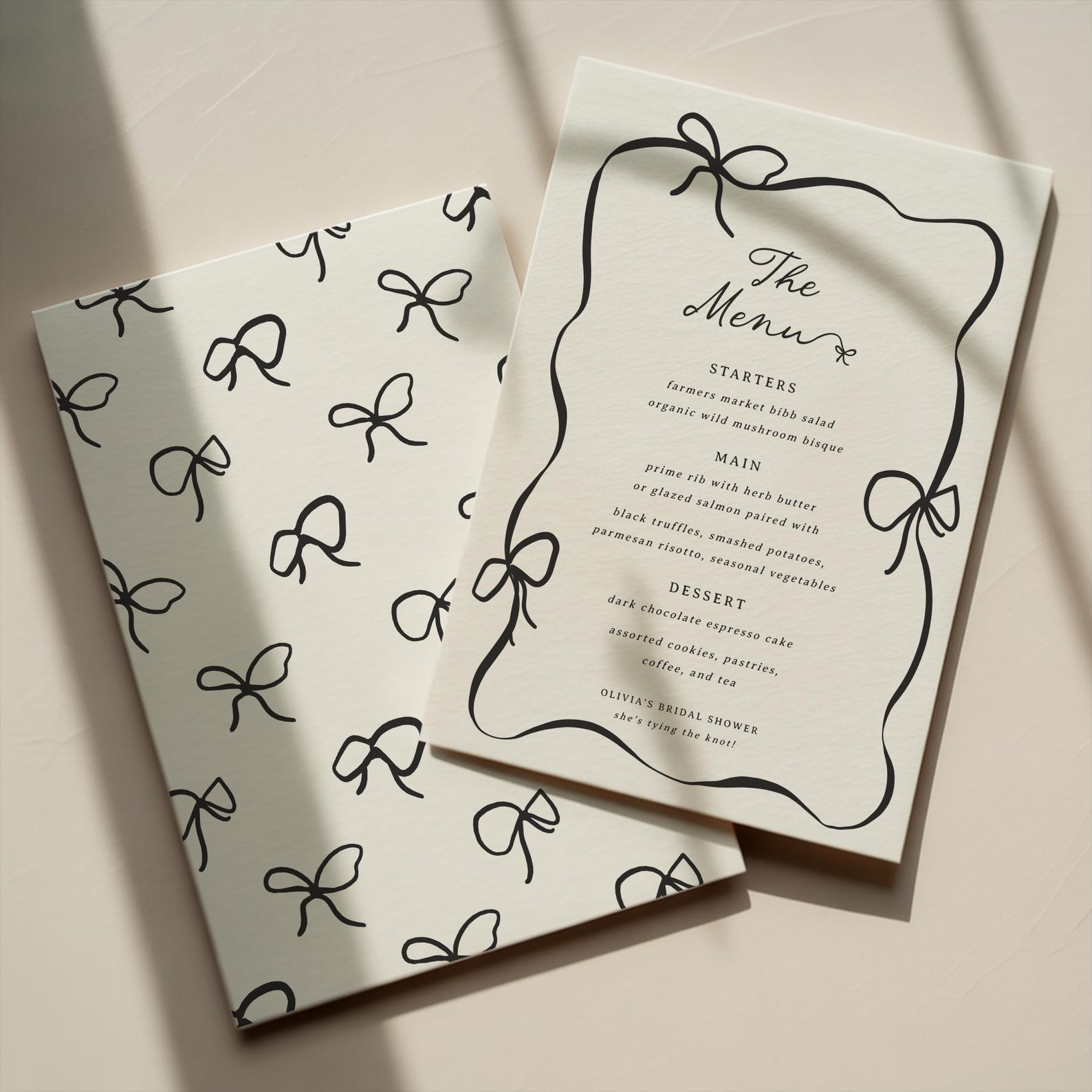 Black Bow Menu Template Tying the Knot Menu Sign Black & White Bow ...