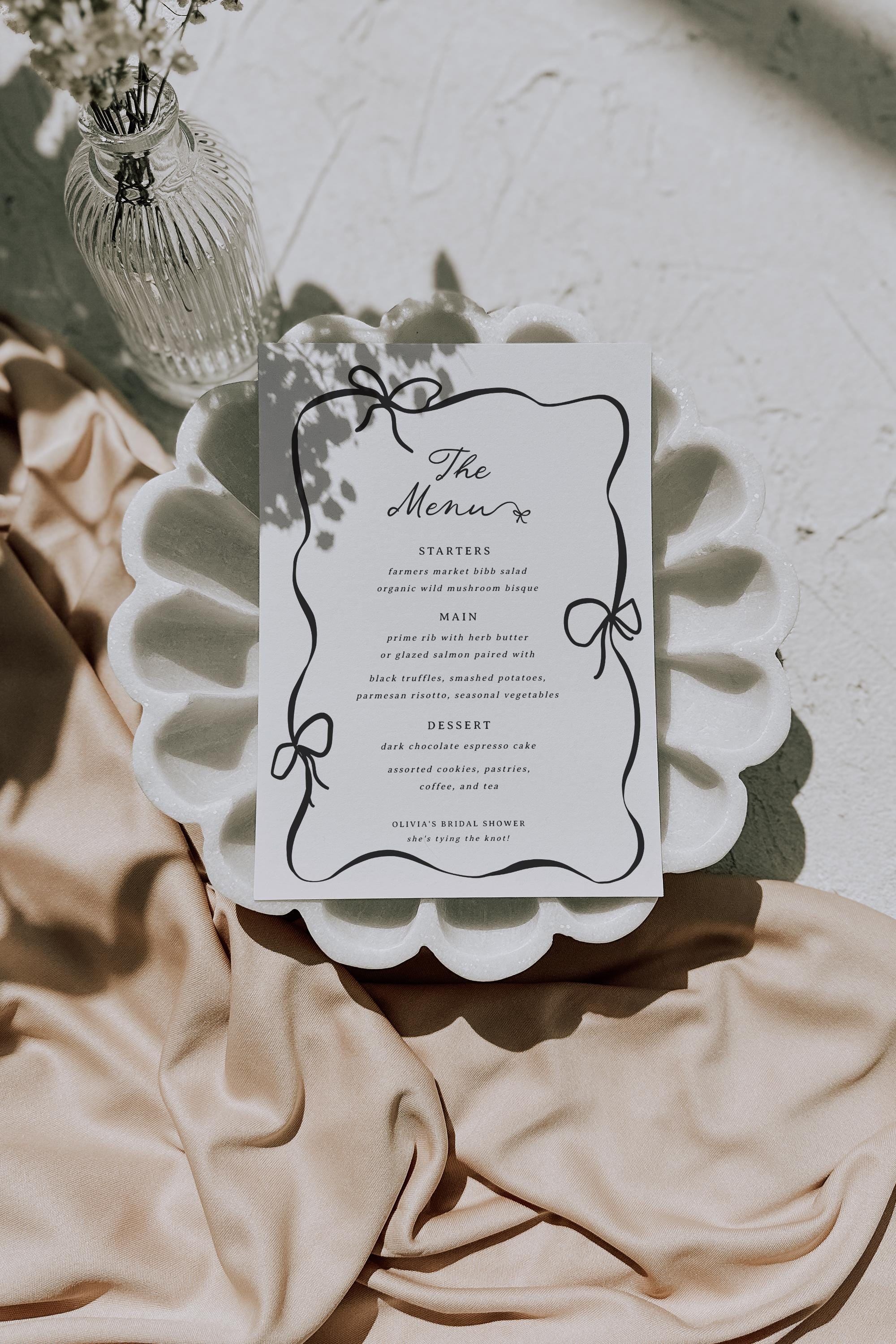 Black Bow Menu Template Tying the Knot Menu Sign Black & White Bow ...