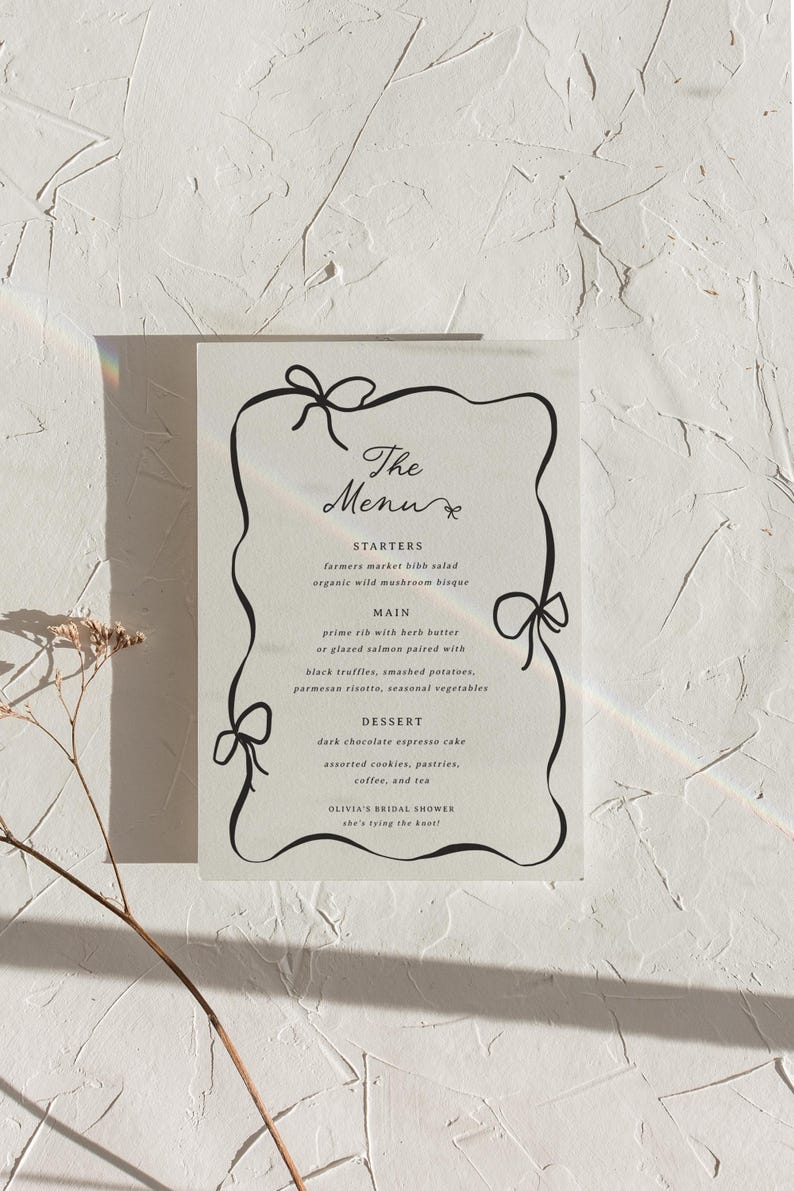 Black Bow Menu Template Tying the Knot Menu Sign Black & White Bow ...