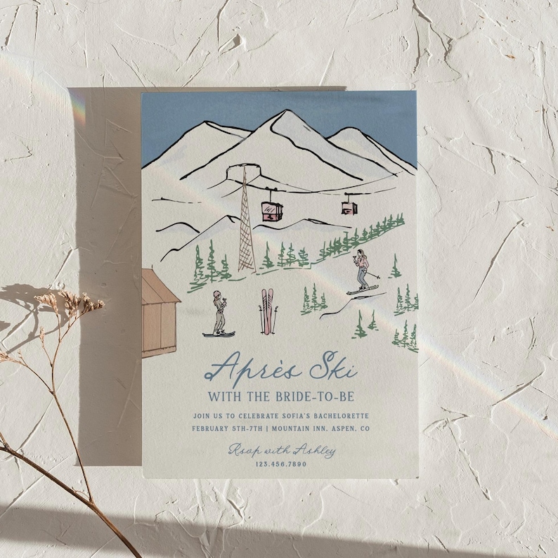 Ski Bachelorette Invitation Template Apres Ski Weekend Itinerary Hand ...