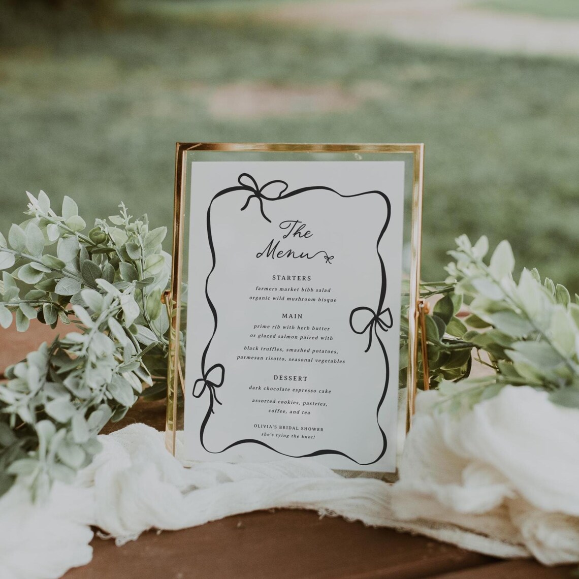 Black Bow Menu Template Tying the Knot Menu Sign Black & White Bow ...