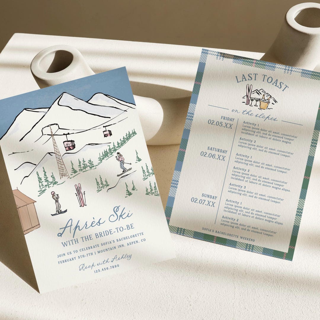 Ski Bachelorette Invitation Template Apres Ski Weekend Itinerary Hand ...
