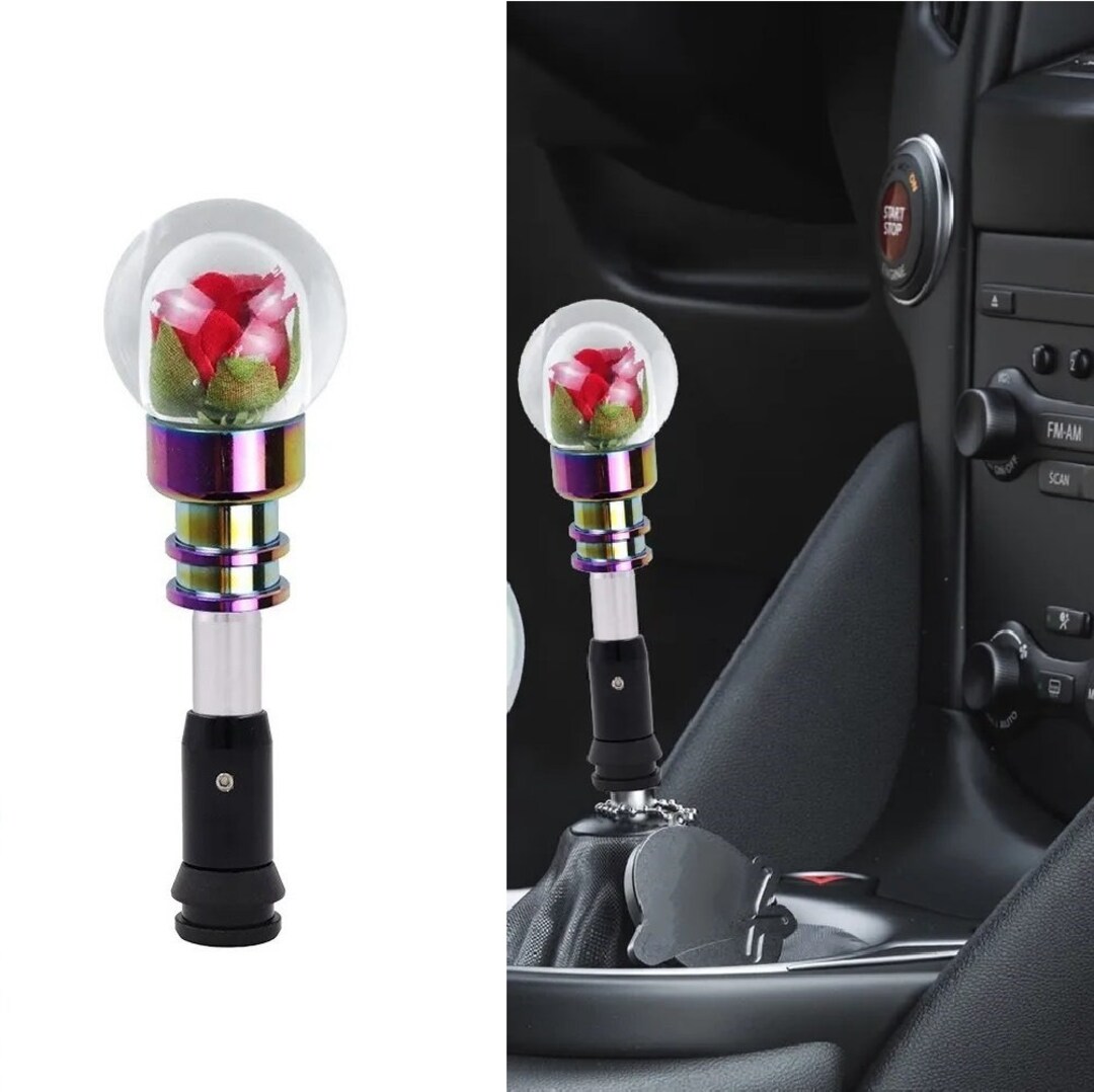 JDM Clear Glitter Red Rose Flower Ball Neo Chrome Base Automatic Gear ...
