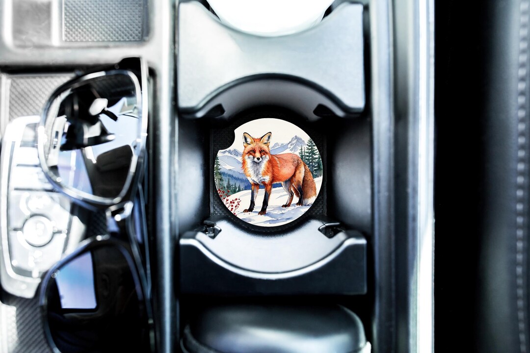 Red Fox Car Coaster Soapstone Wildlife Art, Scenic Winter Landscape ...