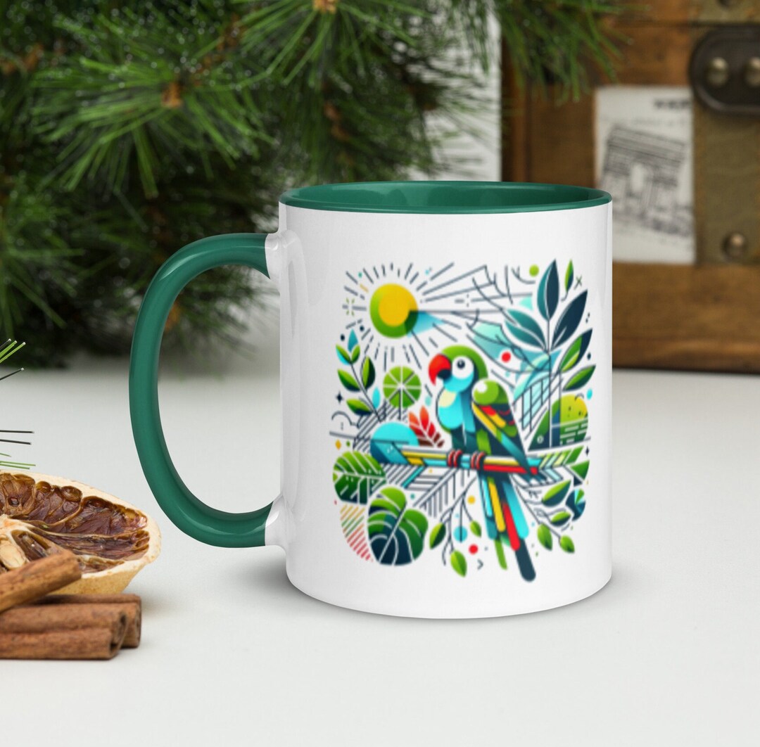 Tropical Parrot Ceramic Mug 11oz Vibrant Coffee Mug Colorful Bird Mug ...