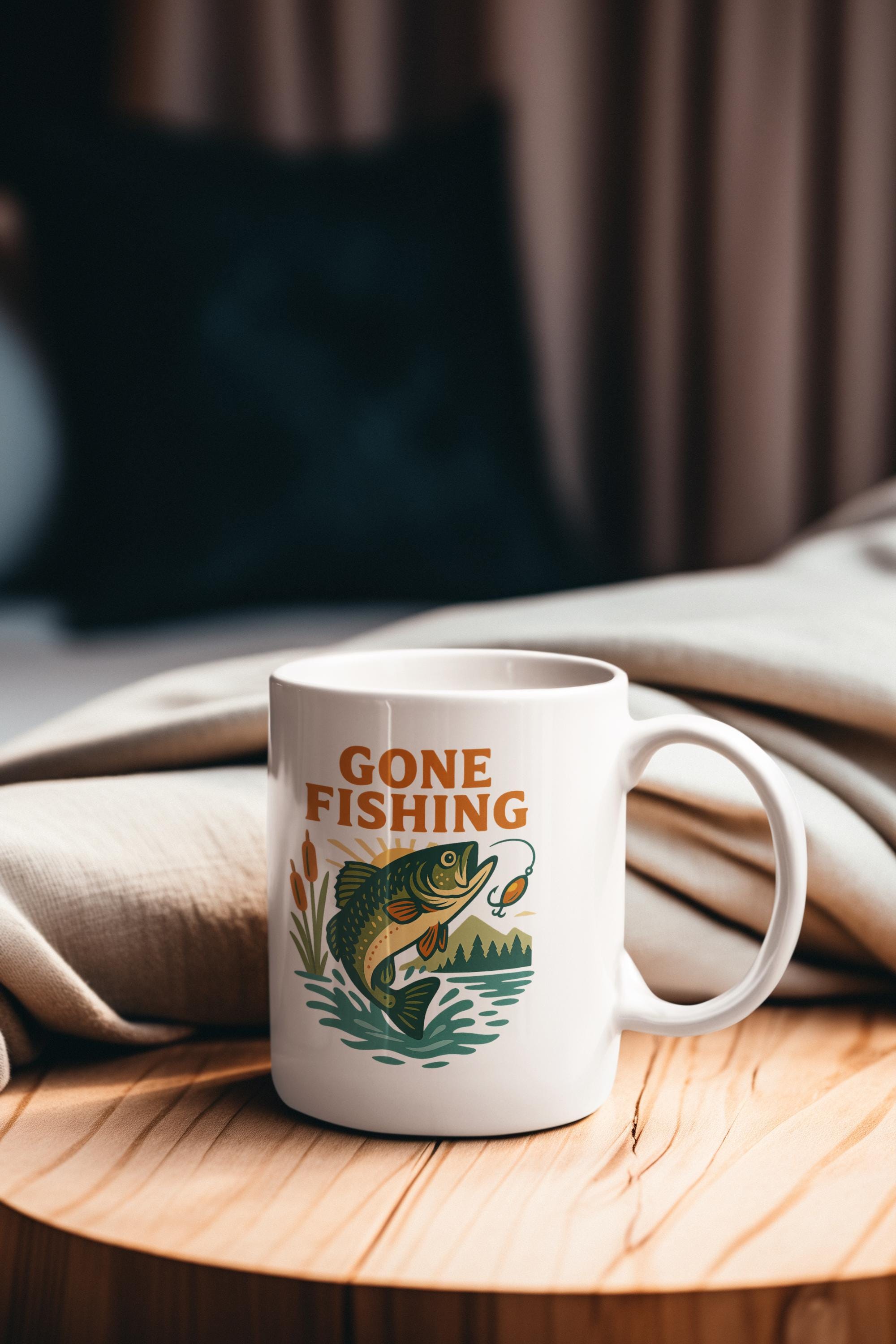 Gone Fishing Coffee Mug: Rustic Lake House Ceramic Mug - Etsy