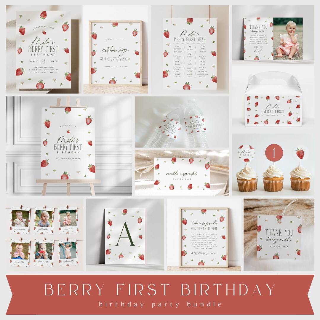 Berry First Birthday Party Bundle Strawberry 1st Birthday - Etsy