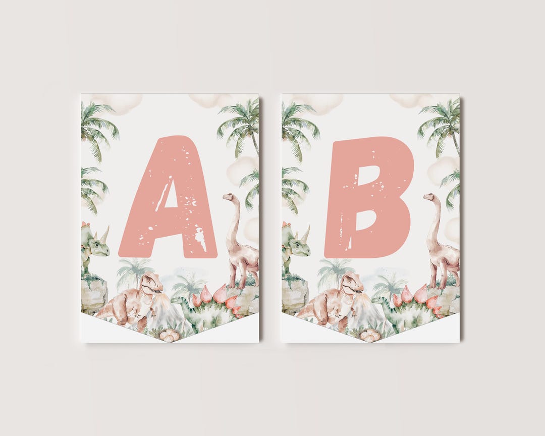 Dinosaur Banner Sign Printable Pink Dinosaur Birthday Sign Dino Party ...