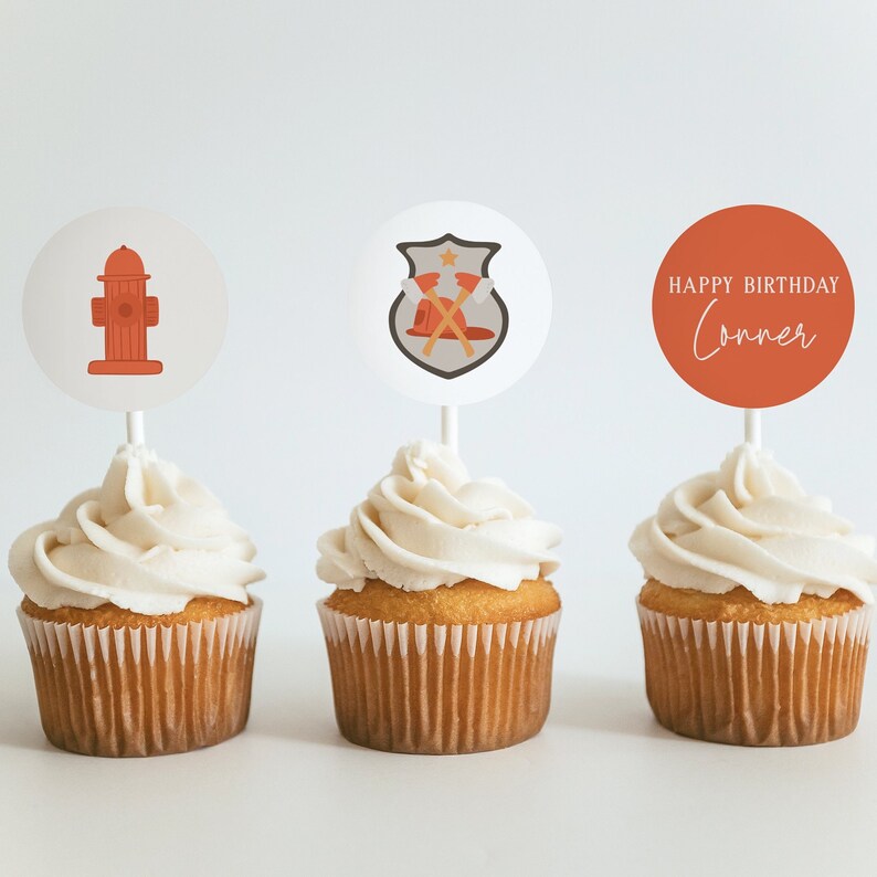 Firetruck Cupcake Toppers Firefighter Birthday Party Fire Engine Party ...