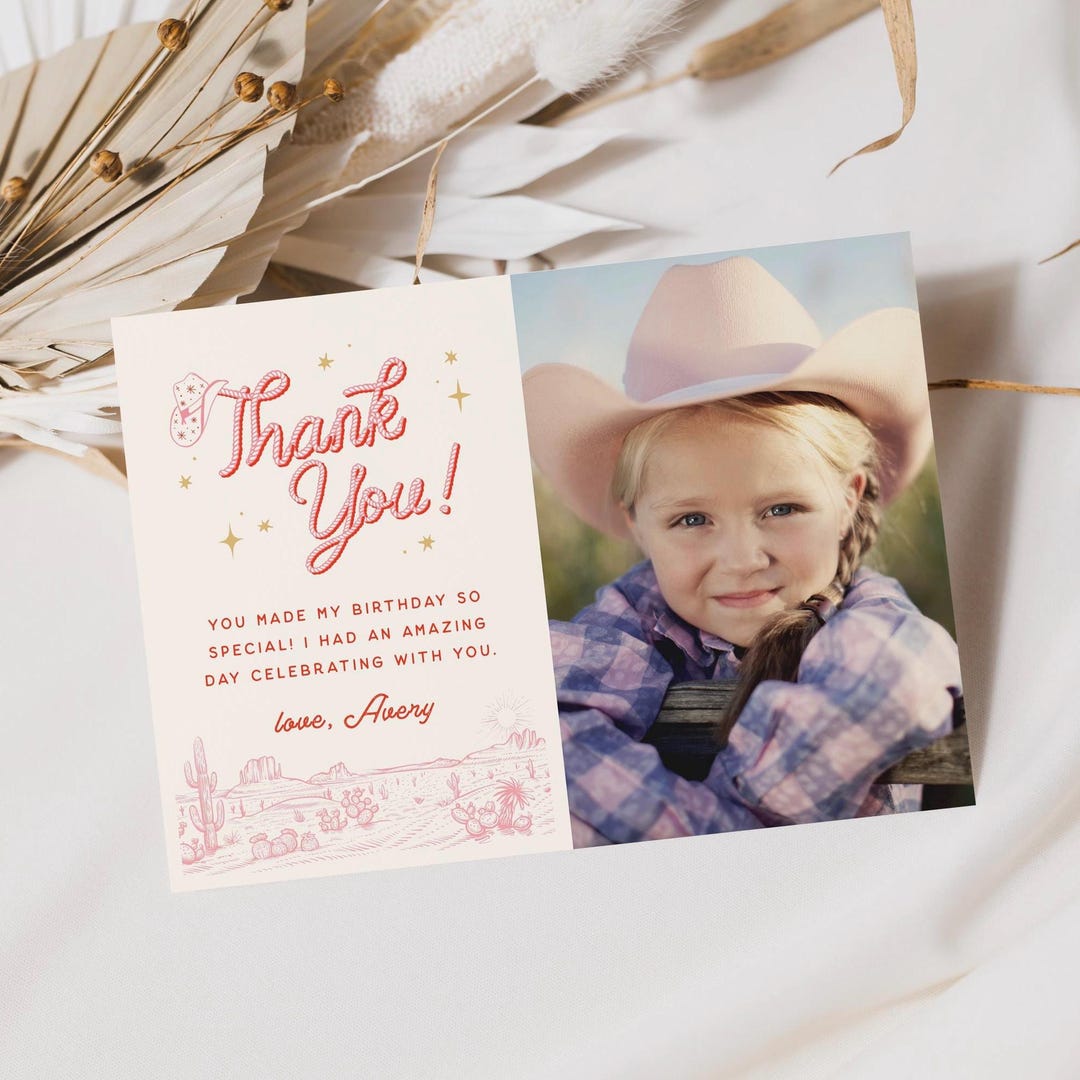 Rodeo Thank You Card Cowgirl Birthday Card Ranch Girl First Rodeo Retro ...