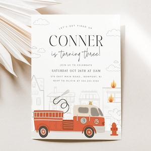 Firetruck Birthday Invitation, Firetruck Birthday Party, Fire Truck ...