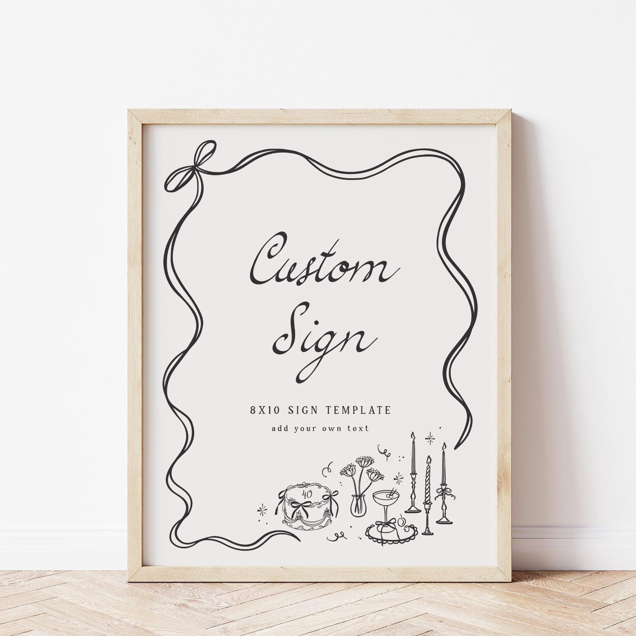 Custom Table Sign Template Editable Hand Drawn Cocktail Party Sign ...