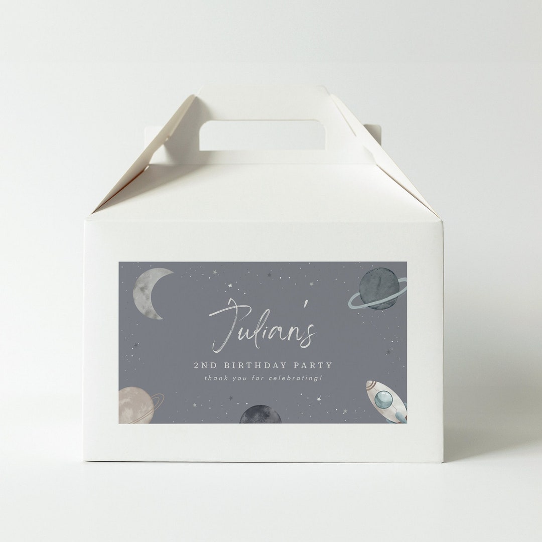 Space Birthday Gable Box Label, Planets Favor Tag, Boy Space Birthday ...