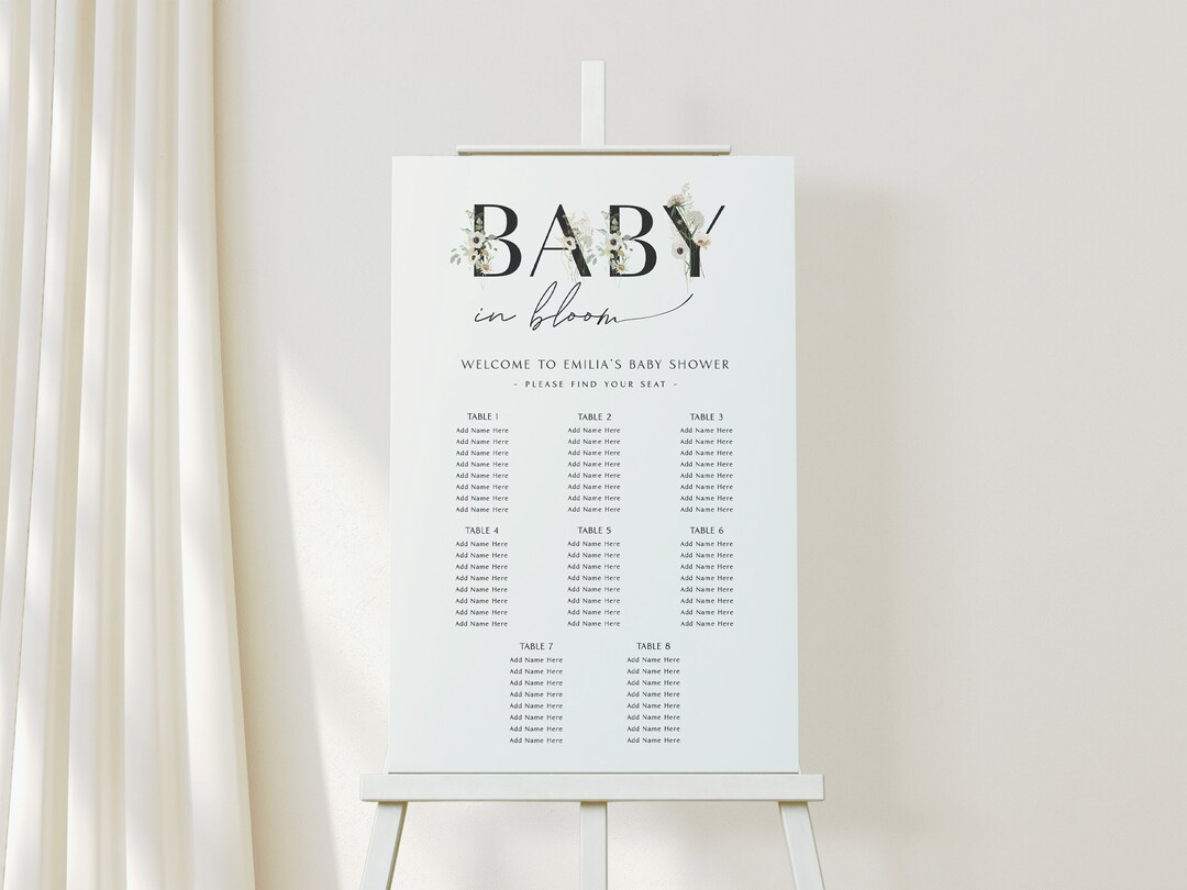 Baby in Bloom Seating Chart, Baby Shower Sign, in Bloom Find Your Seat ...