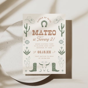 Wild West Invitation Cowboy Birthday Invite 1st Rodeo Retro Western ...