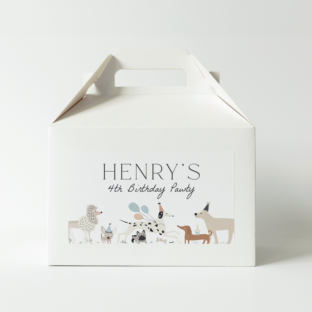 Editable Dog Gable Box Label Template Puppy Party Favor Box Modern Dog ...