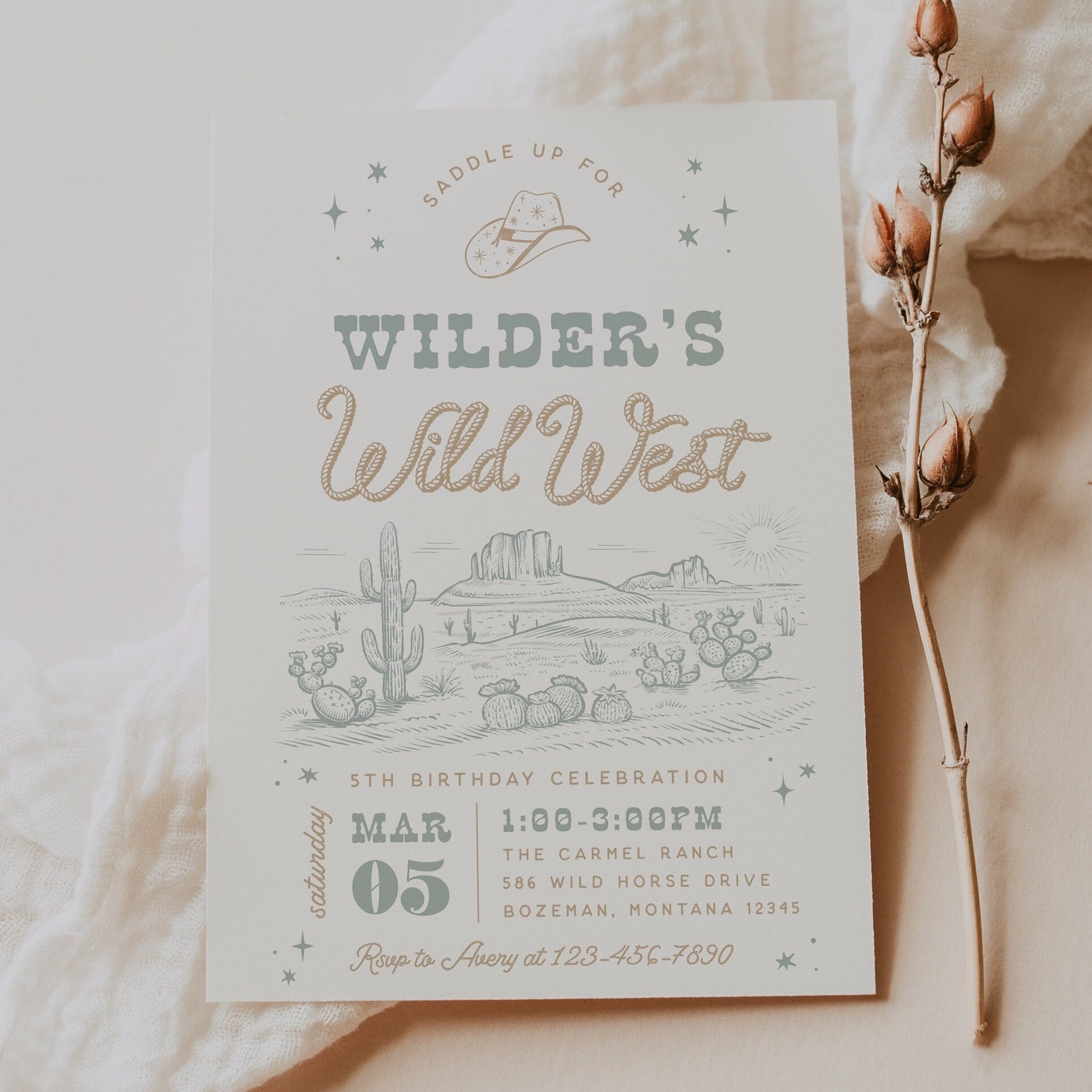 Wild West Invitation Cowboy Birthday Invite First Rodeo Retro Western ...
