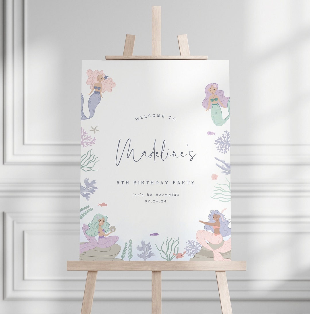 Mermaid Birthday Party Welcome Sign Let's Be Mermaids Party Boho ...