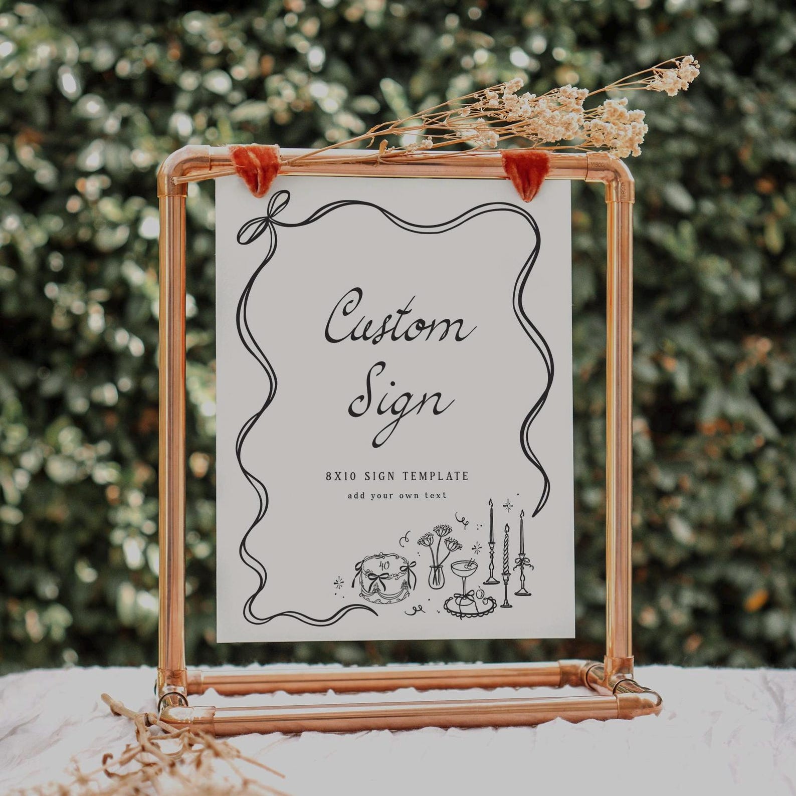 Custom Table Sign Template Editable Hand Drawn Cocktail Party Sign ...