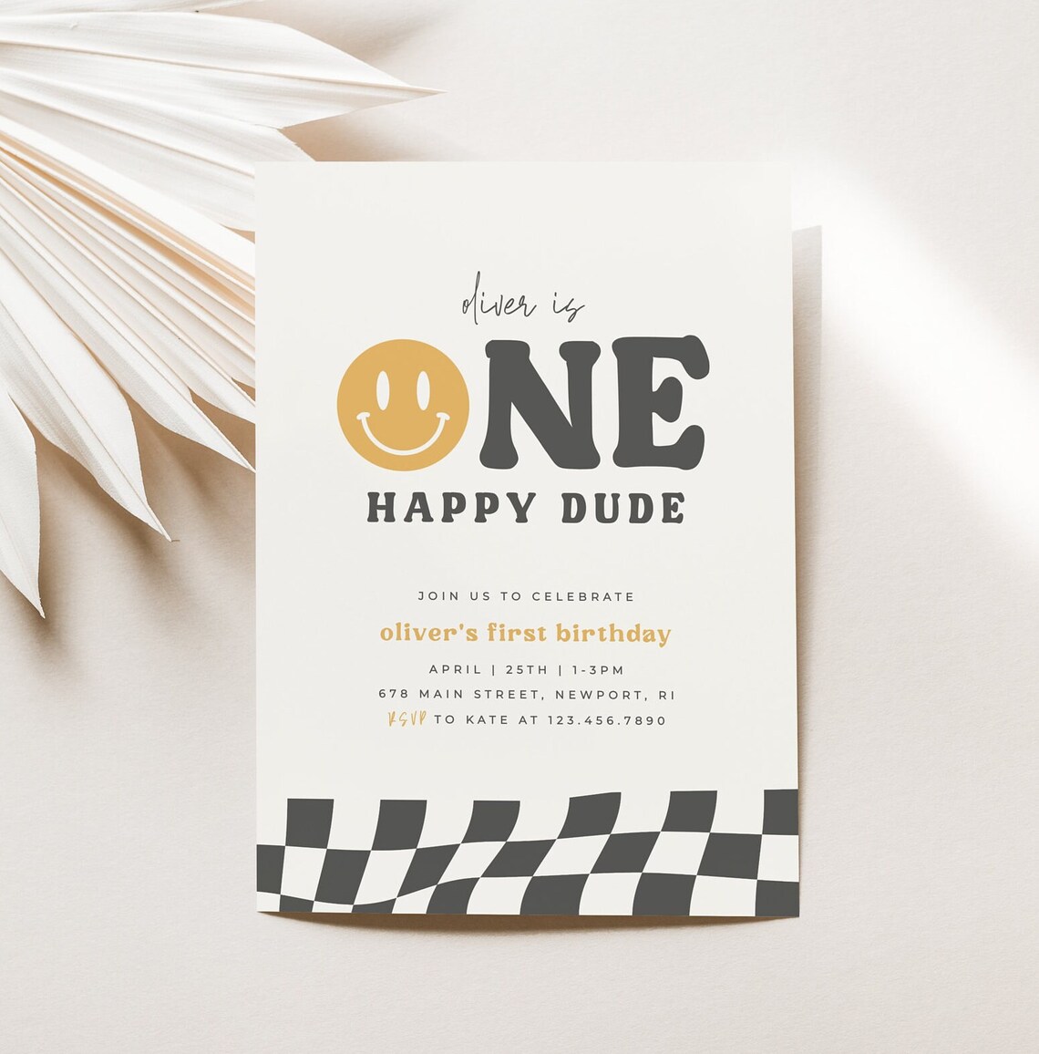 One Happy Dude Invitation Smiley Face Birthday Invite Retro - Etsy