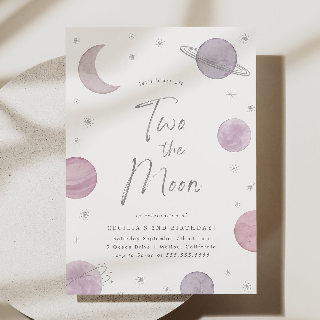 Two the Moon Birthday Invitation 2nd Birthday Party Invitation Girl ...