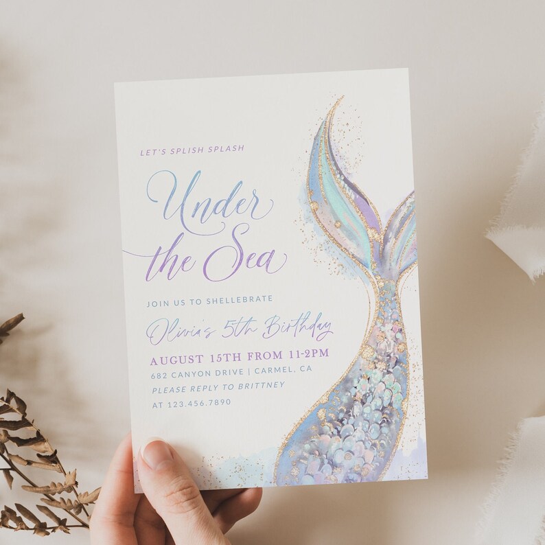 Mermaid Tail Birthday Invitation Under the Sea Invite Mermaid ...