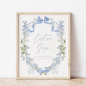 Editable Table Sign Blue Floral Custom Sign Gift Table Sign Printable ...