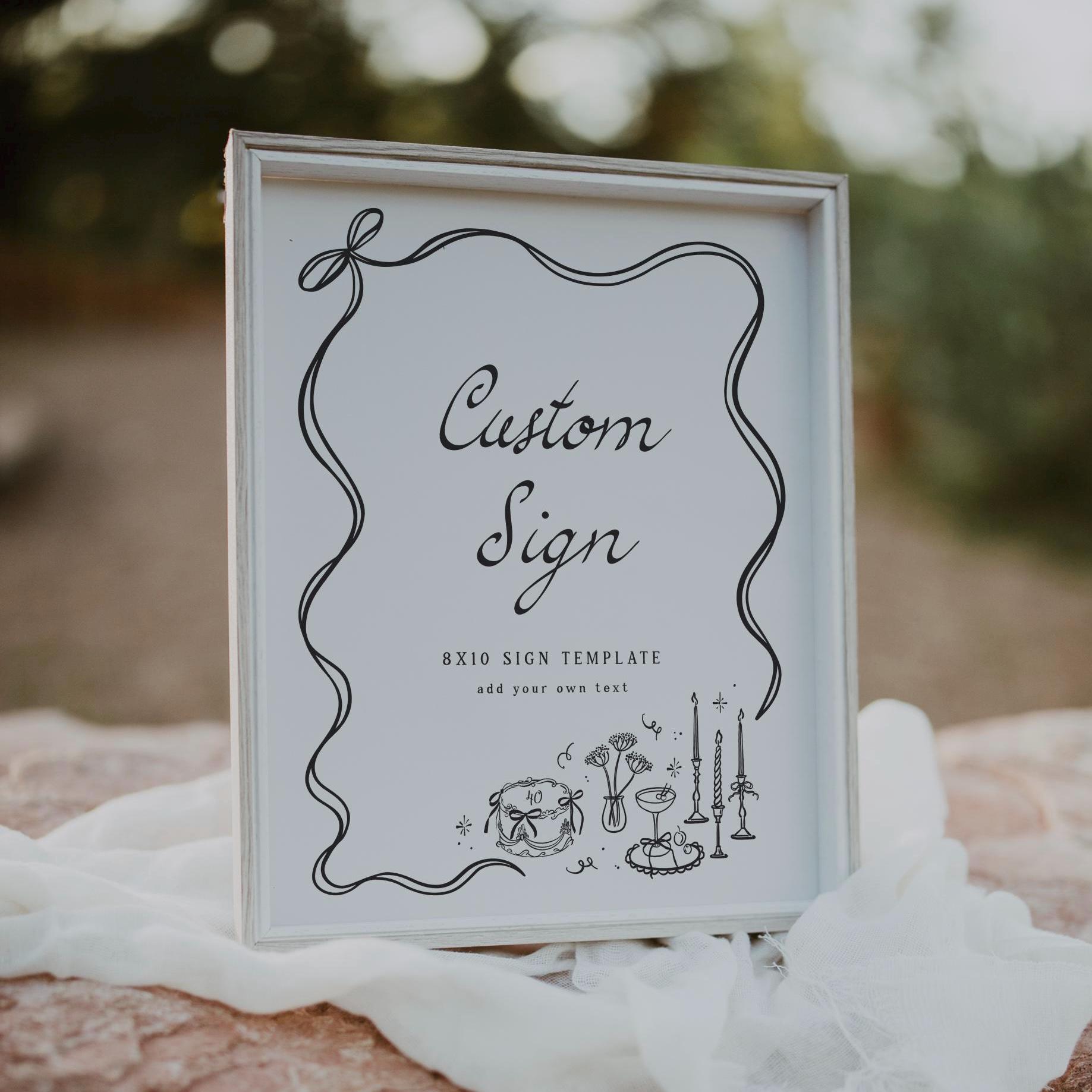 Custom Table Sign Template Editable Hand Drawn Cocktail Party Sign ...