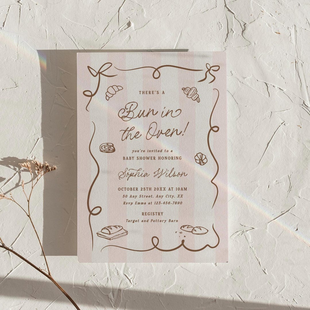 Bun in the Oven Invitation Template Editable Bakery Baby Shower Invite ...