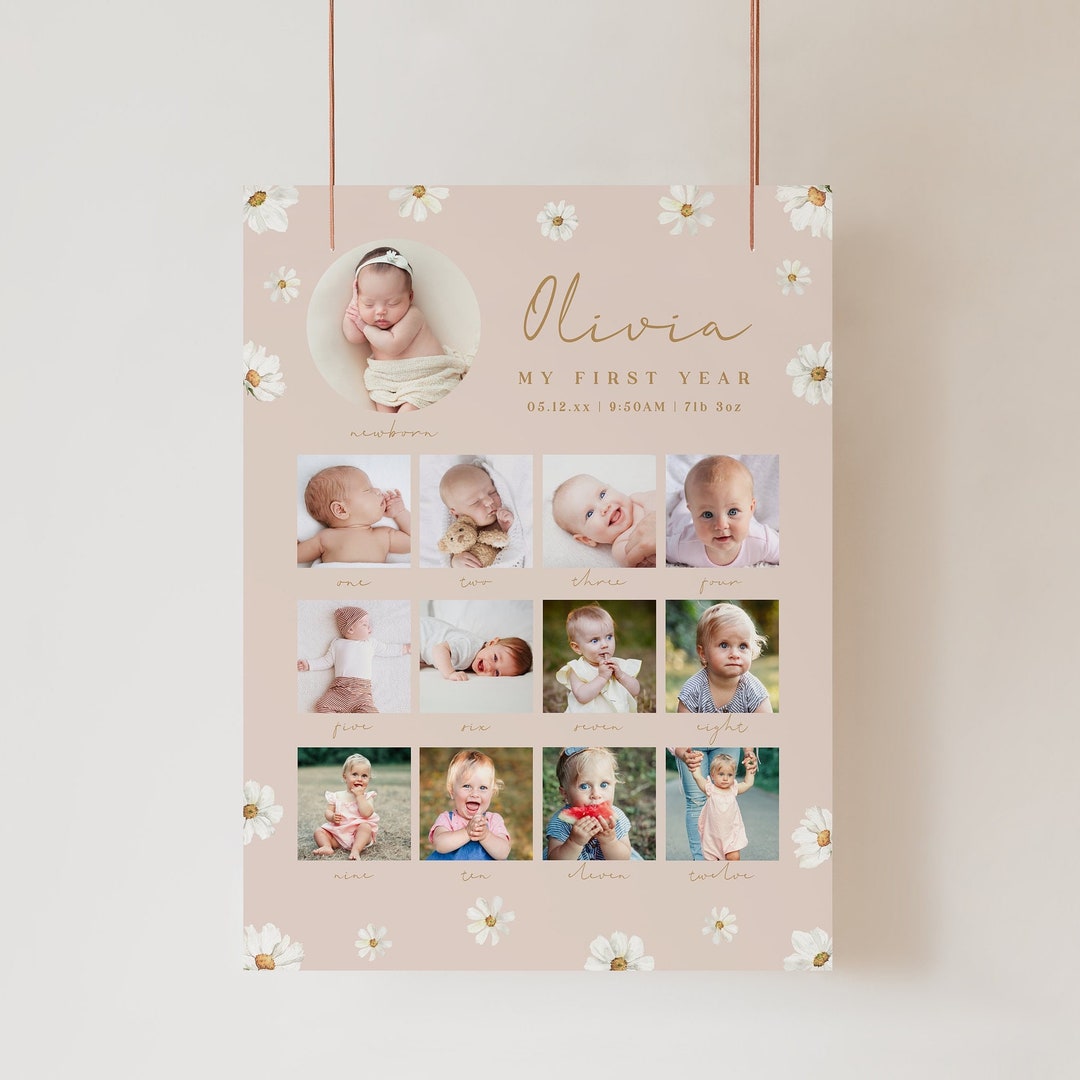 Daisy First Year Photo Sign Retro Daisy Sign Onederful First Birthday ...