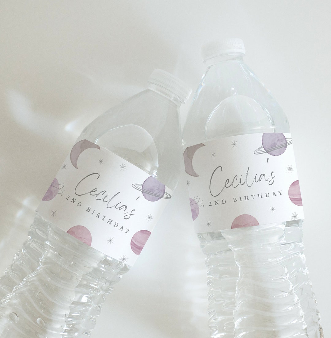 Space Water Bottle Label Template, Two the Moon Party Printable, Bottle ...