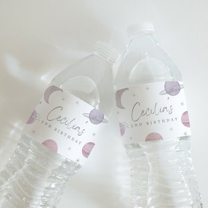 Space Water Bottle Label Template, Two the Moon Party Printable, Bottle ...