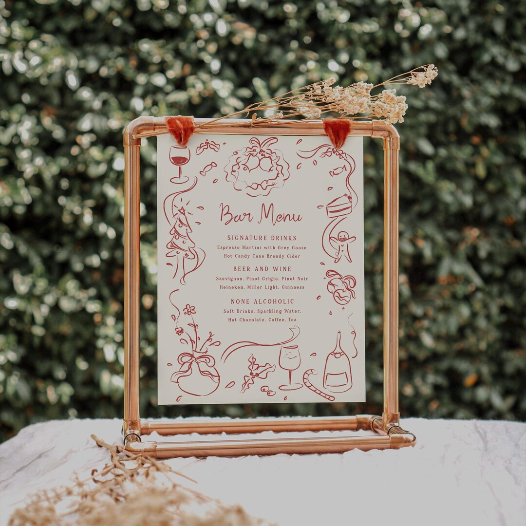Hand Drawn Drink Menu Whimsical Bar Menu Holiday Party Drinks Menu ...