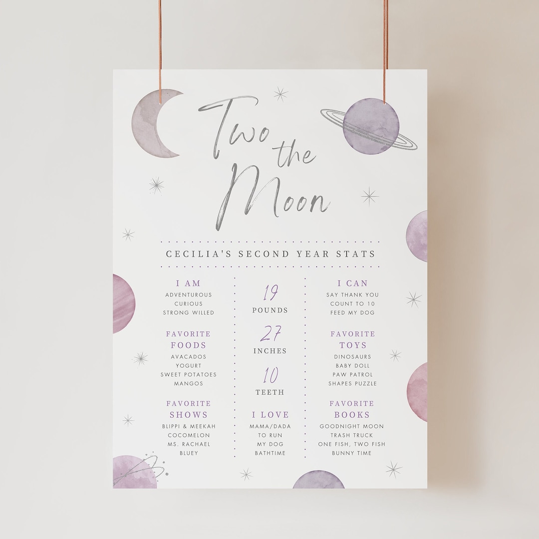 Two the Moon Milestones Sign, Girl 2nd Birthday, Milestones Poster, Two the Moon Party Sign ...